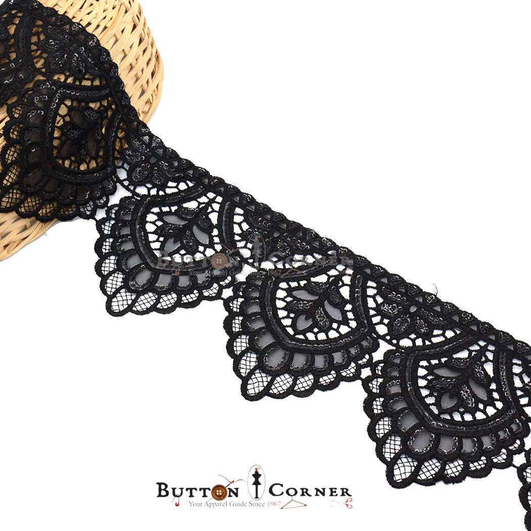 1 Side Border Sequence Organza Lace – Button Corner