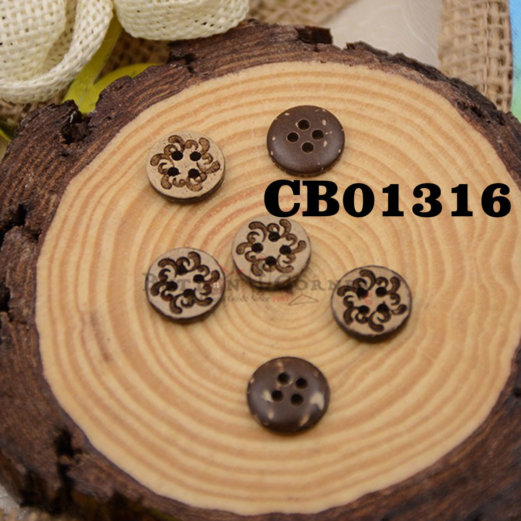 Etched Burnt 4 Hole Coconut Button – Button Corner