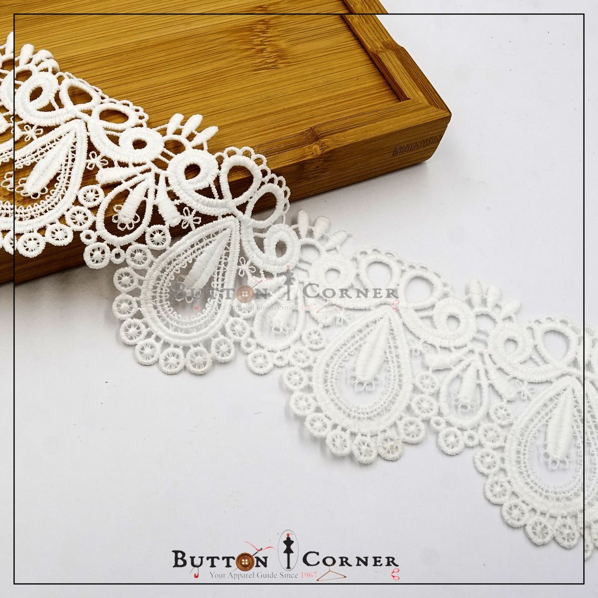 Imported Shuttle Lace – Button Corner