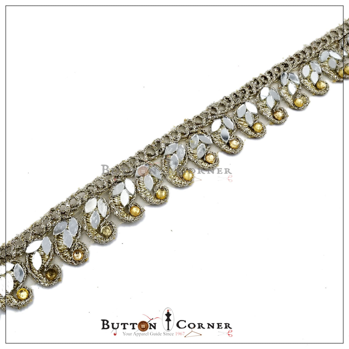 Fancy Metallic Gota Lace – Button Corner