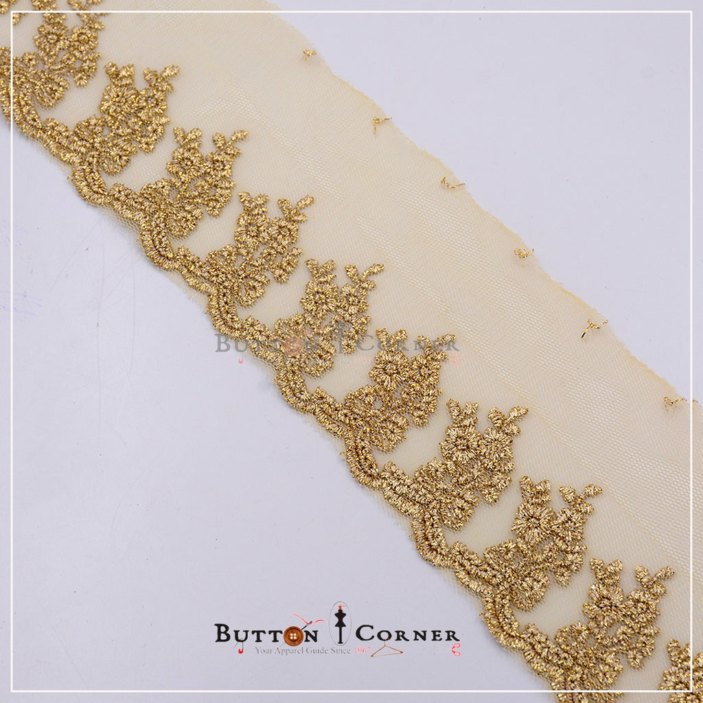 One Side Border Metallic Yarn Net Lace – Button Corner