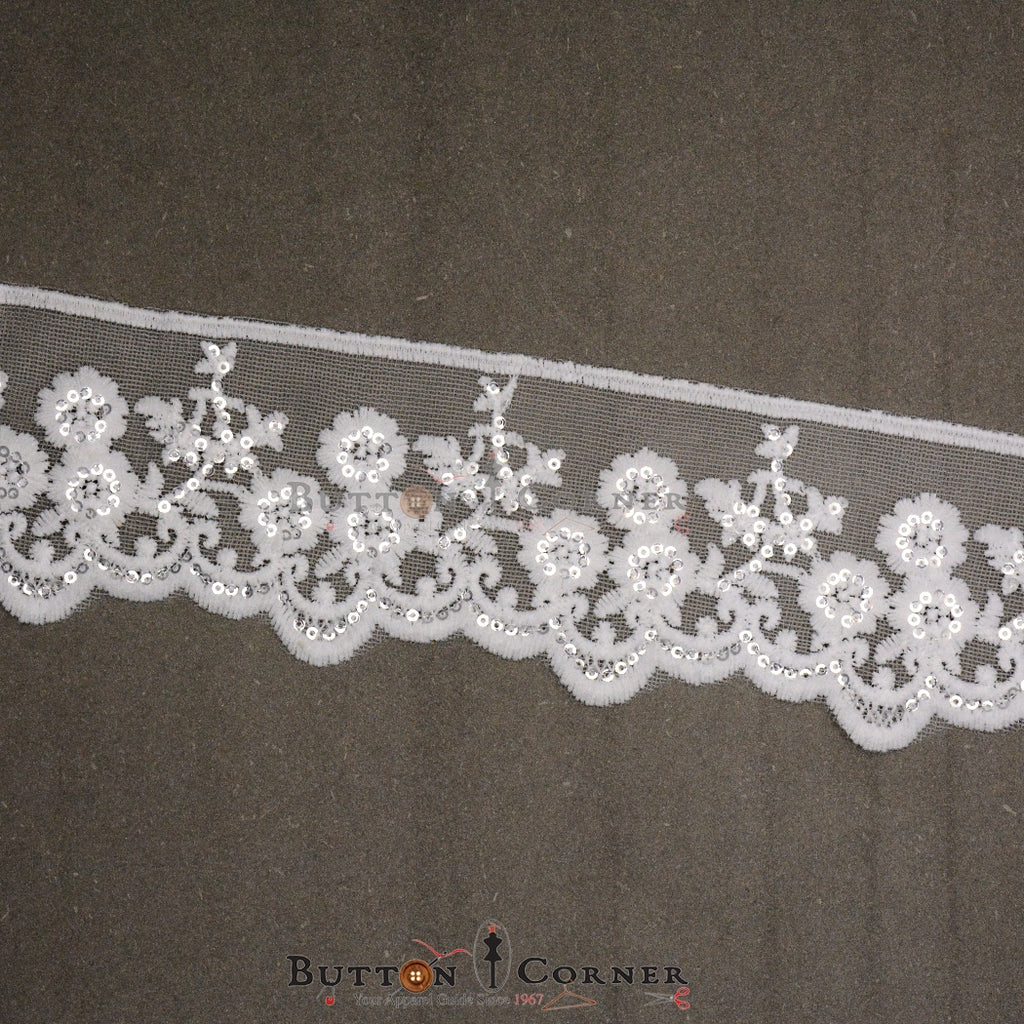 One Side Border Sequence Net Lace – Button Corner
