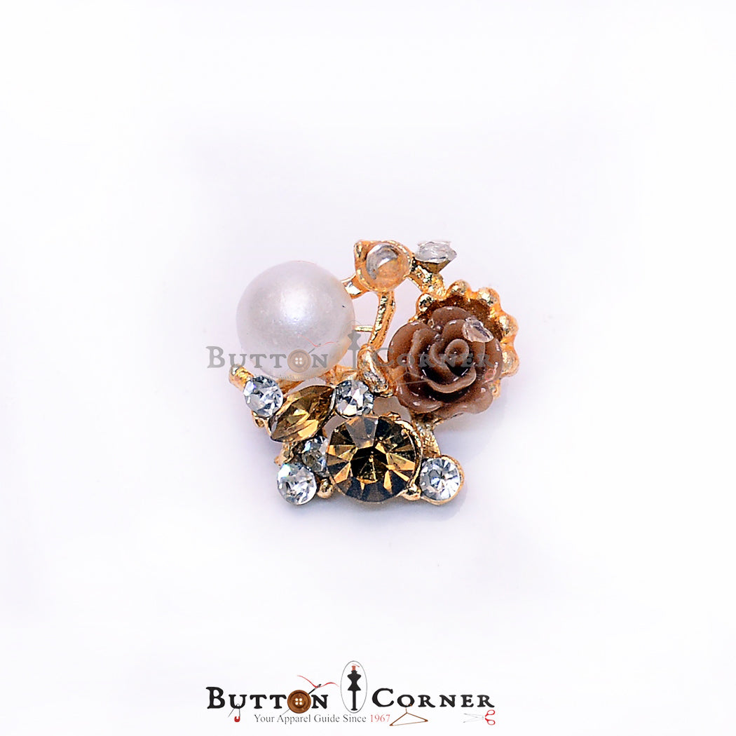 Fancy Flower Crystal & Pearl Button – Button Corner
